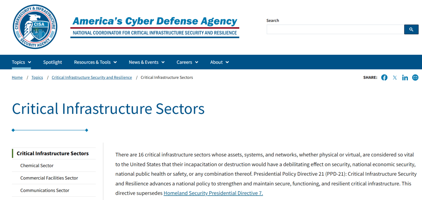 The United States’ 16 Critical Infrastructure Sectors – Bredemarket
